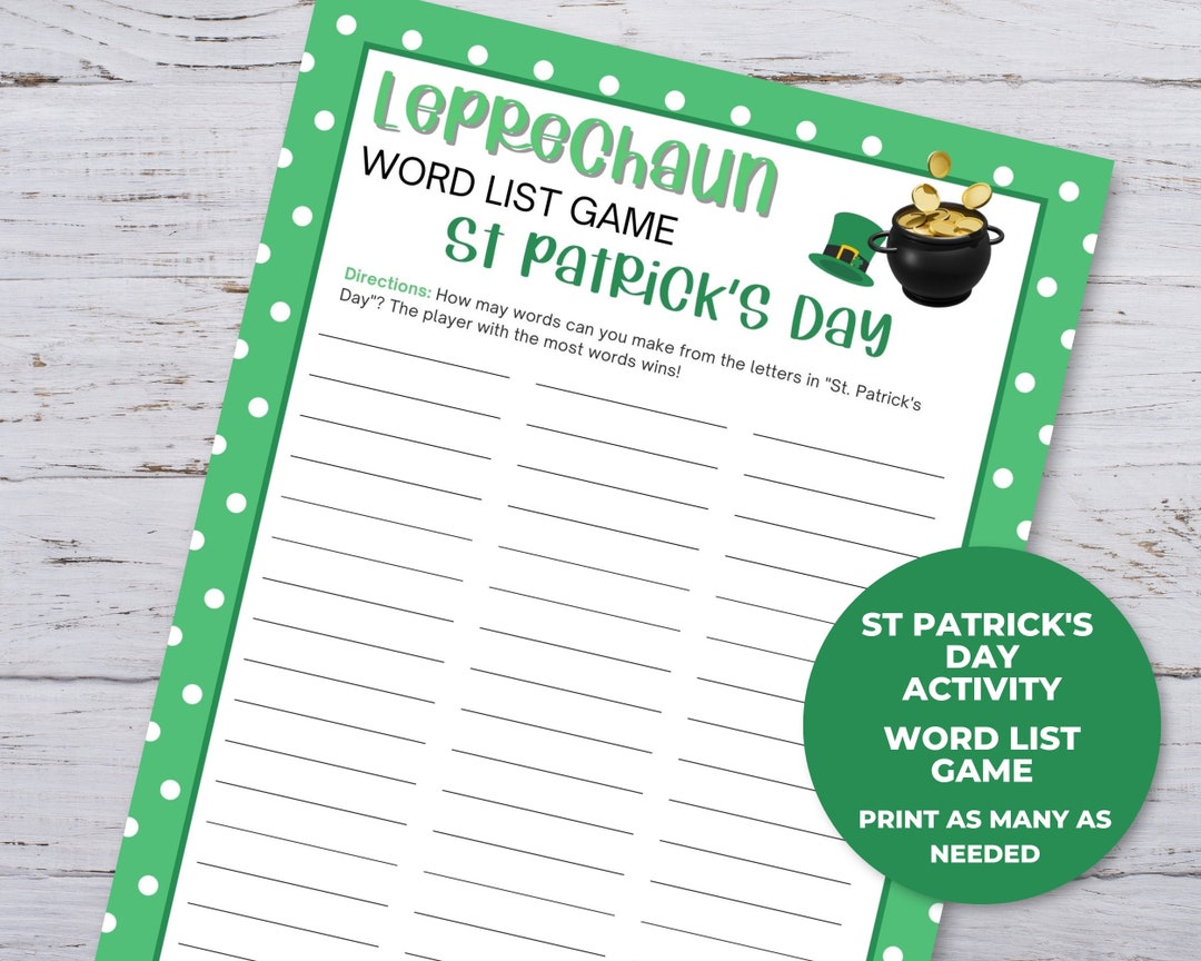 Printable St Patricks Day Game for Kids, St Patricks Day Word List Game ...