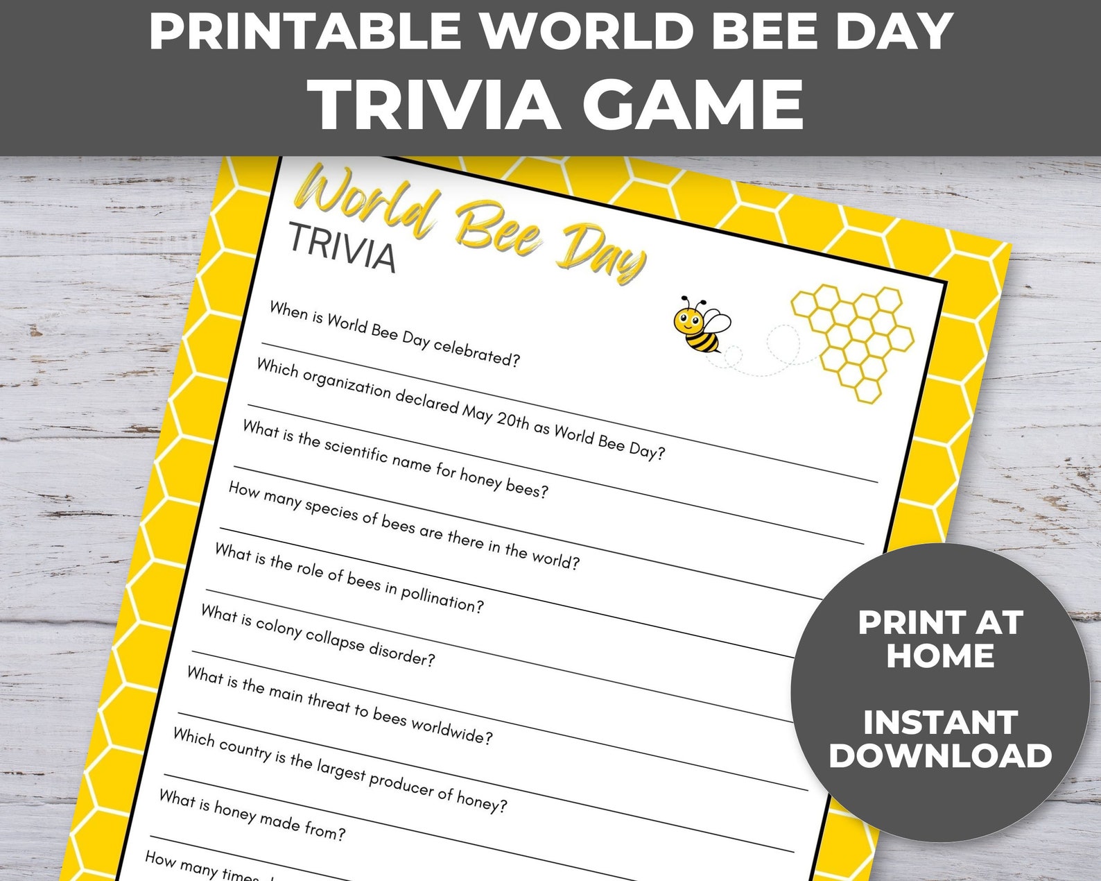 Bee Trivia Game, World Bee Day Printable, World Bee Day Trivia Game ...