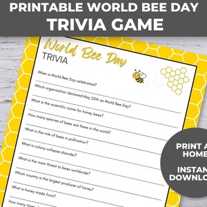 Bee Trivia Game, World Bee Day Printable, World Bee Day Trivia Game ...