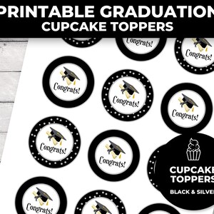 Black and Silver Graduation Printable Cupcake Toppers, Graduation ...
