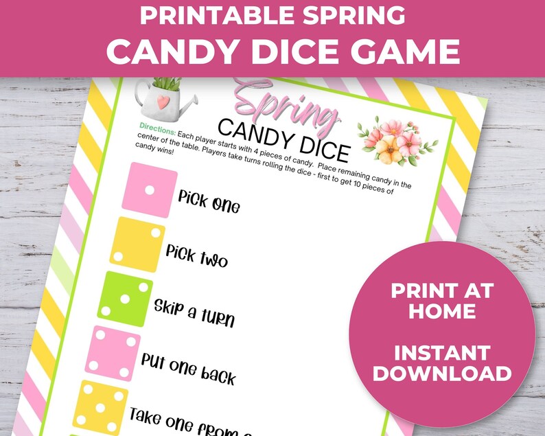 Printable Spring Candy Dice Game, Spring Activities for Kids and Adults ...