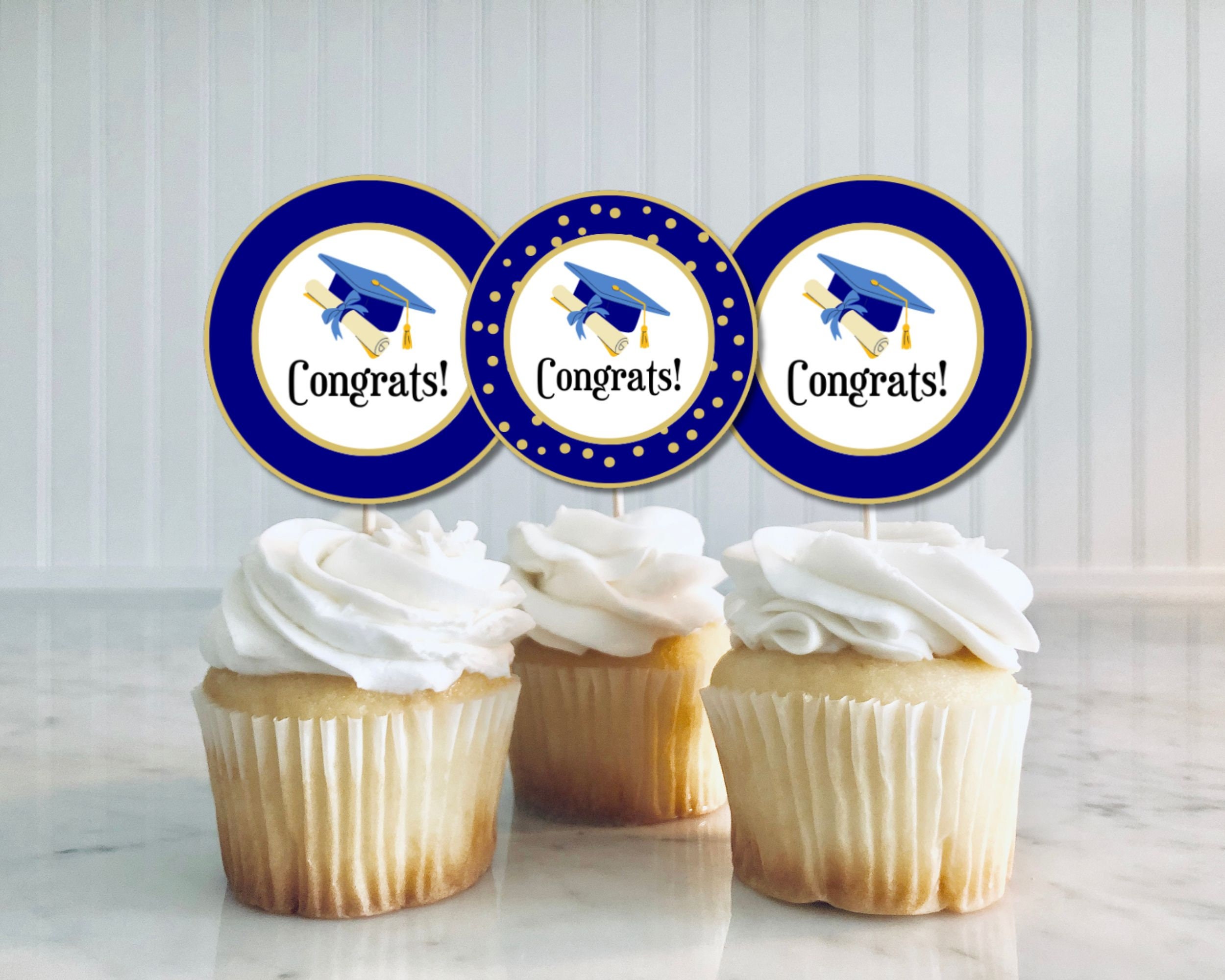 Printable Graduation Cupcake Toppers - Congrats!, Graduation, Navy ...