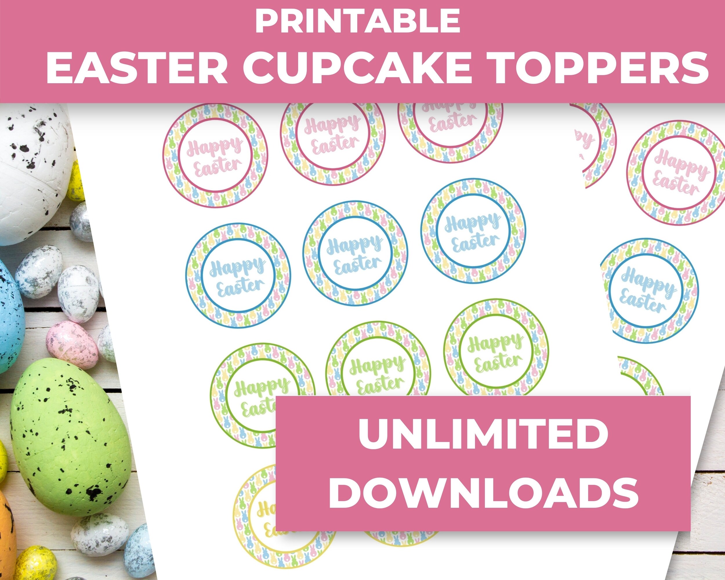 Printable Happy Easter Cupcake Toppers - Etsy
