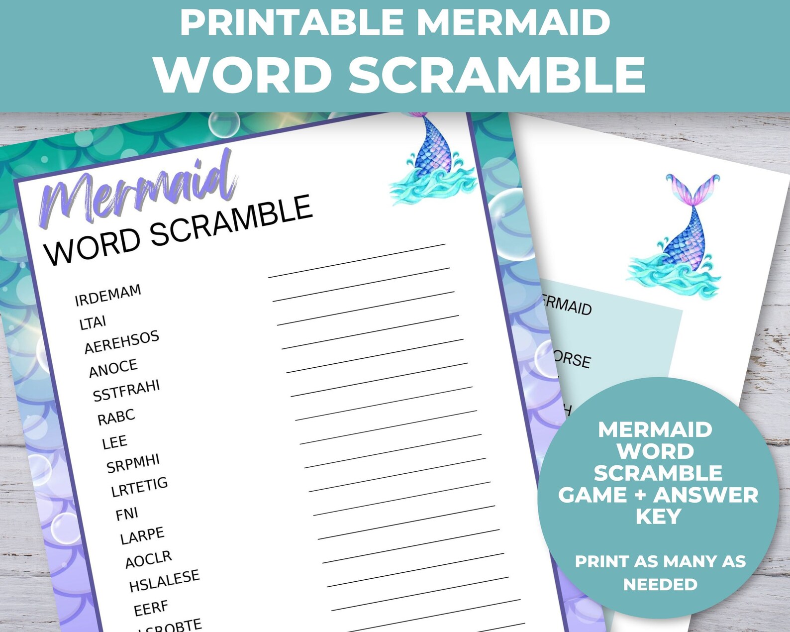 Mermaid Word Scramble, Mermaid Party Games, Under the Sea Printable ...
