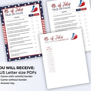 True or False Trivia, Printable 4th of July Party Games, 4th of July ...
