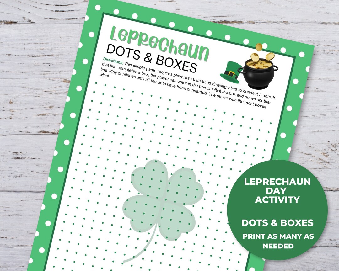 Leprechaun Dots and Boxes, Printable St Patricks Day Game for Kids ...