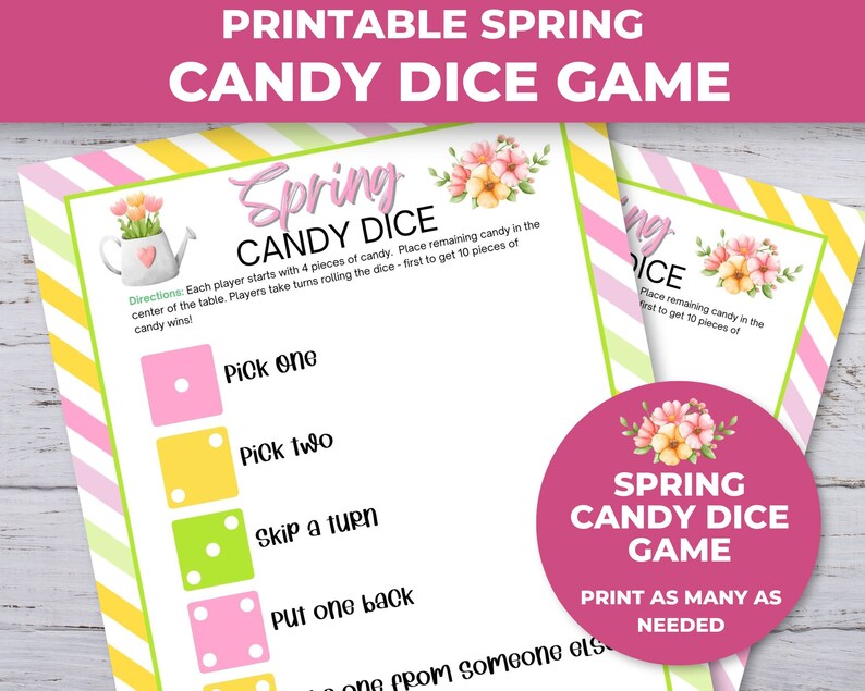 Printable Spring Candy Dice Game, Spring Activities for Kids and Adults ...