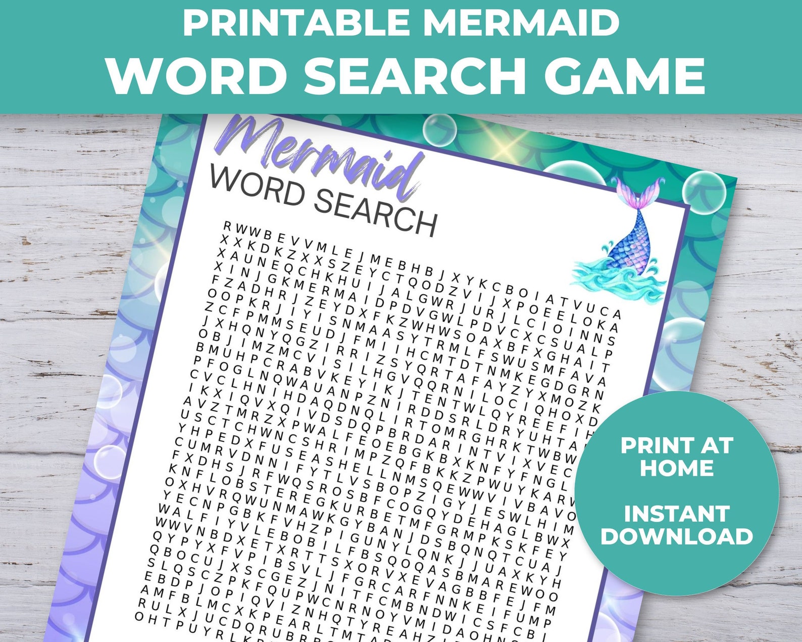 Mermaid Word Search, Mermaid Party Game, Mermaid Printable, Word Search ...