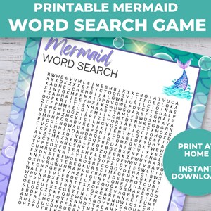 Mermaid Word Search, Mermaid Party Game, Mermaid Printable, Word Search ...
