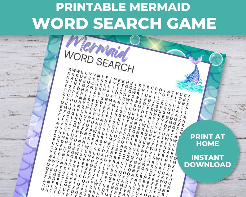 Mermaid Word Search, Mermaid Party Game, Mermaid Printable, Word Search ...