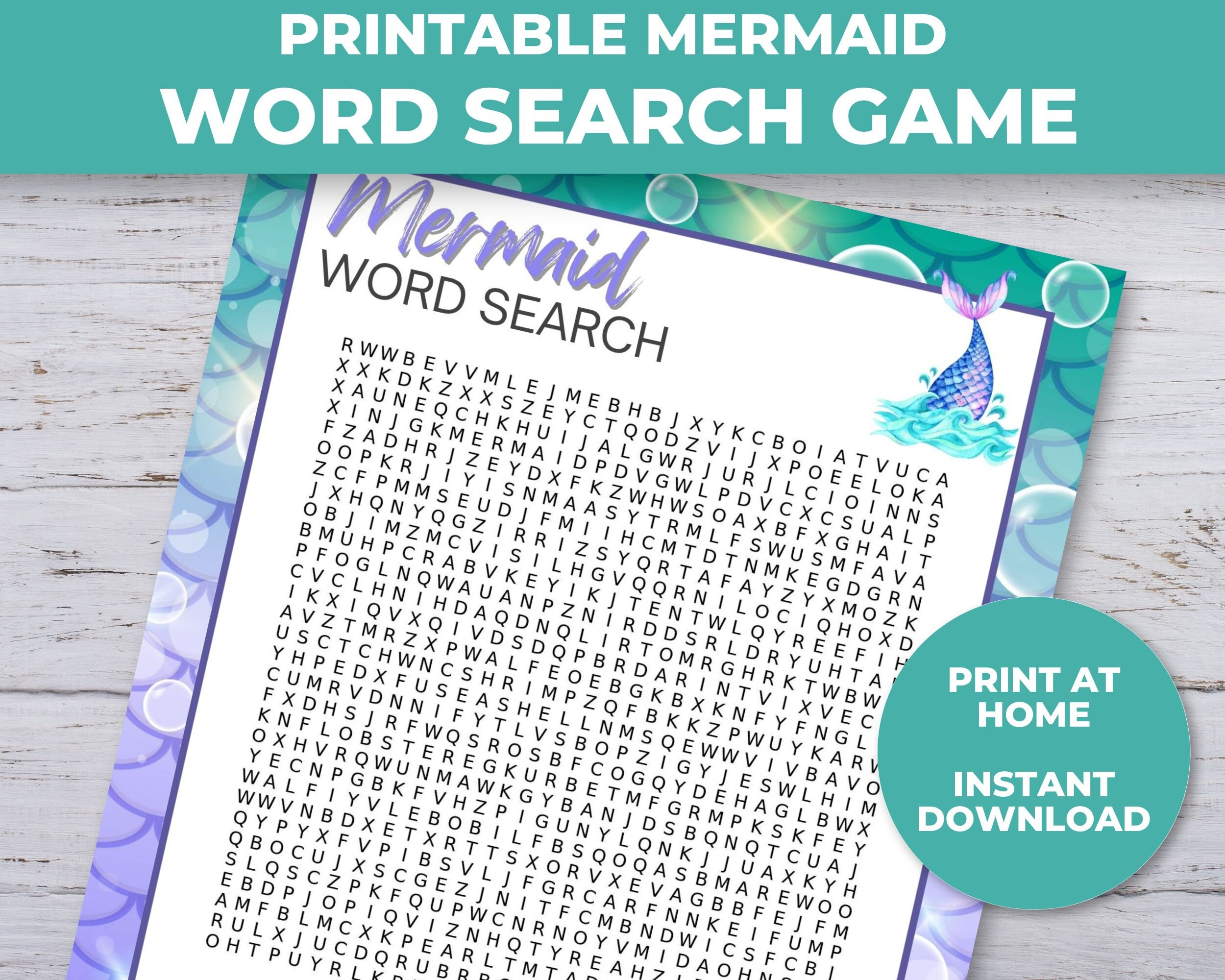 Mermaid Word Search, Mermaid Party Game, Mermaid Printable, Word Search ...
