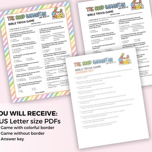The Good Samaritan Bible Trivia for Kids, Printable Trivia Game, Bible ...