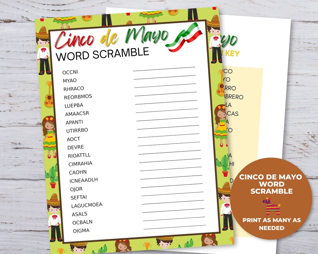 Cinco De Mayo Word Scramble, Cinco De May Game, Mexican Party Games ...