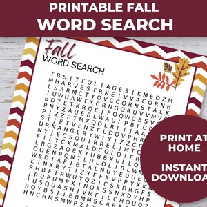 Fall Word Search Printable, Fall Printable Games for Kids, Fall ...