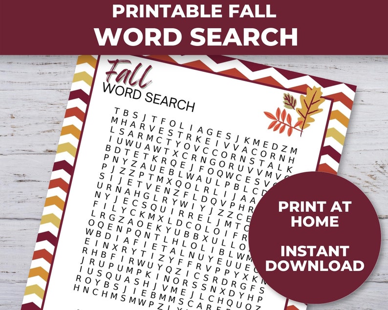 Fall Word Search Printable Fall Printable Games for Kids - Etsy