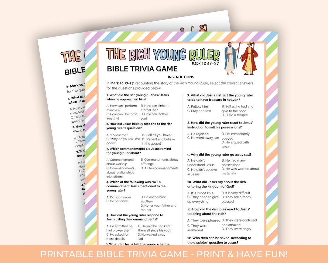 The Rich Young Ruler Bible Trivia for Kids, Printable Trivia Game ...