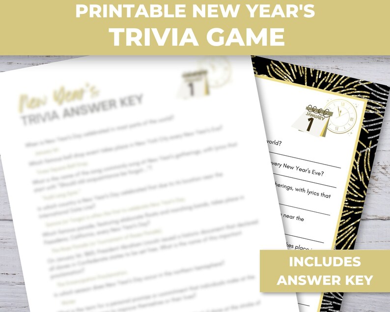 New Years Trivia Printable, New Years Eve Trivia, New Years Eve Party ...