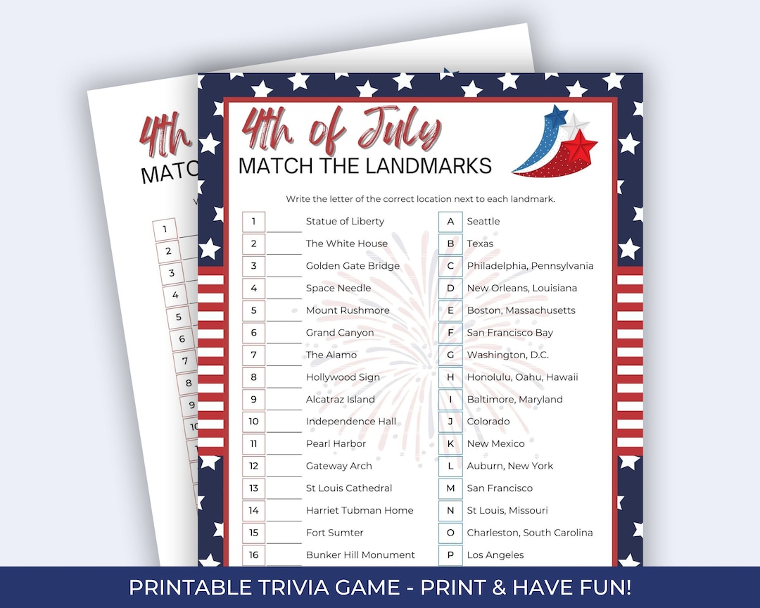 4th of July Matching Game, Printable 4th of July Party Games, 4th of ...