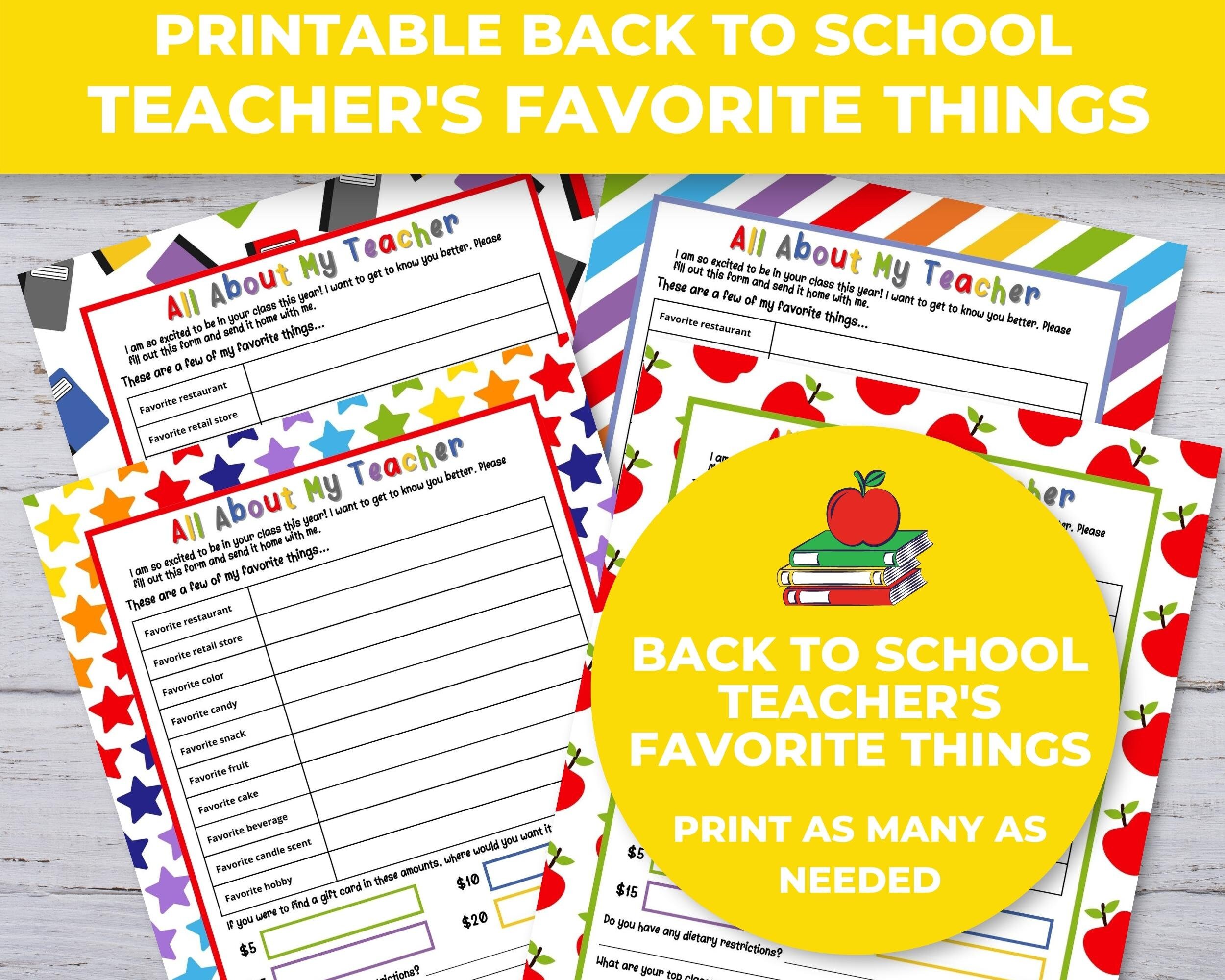 Teachers Favorite Things Survey Teacher Gift Questionnaire - Etsy