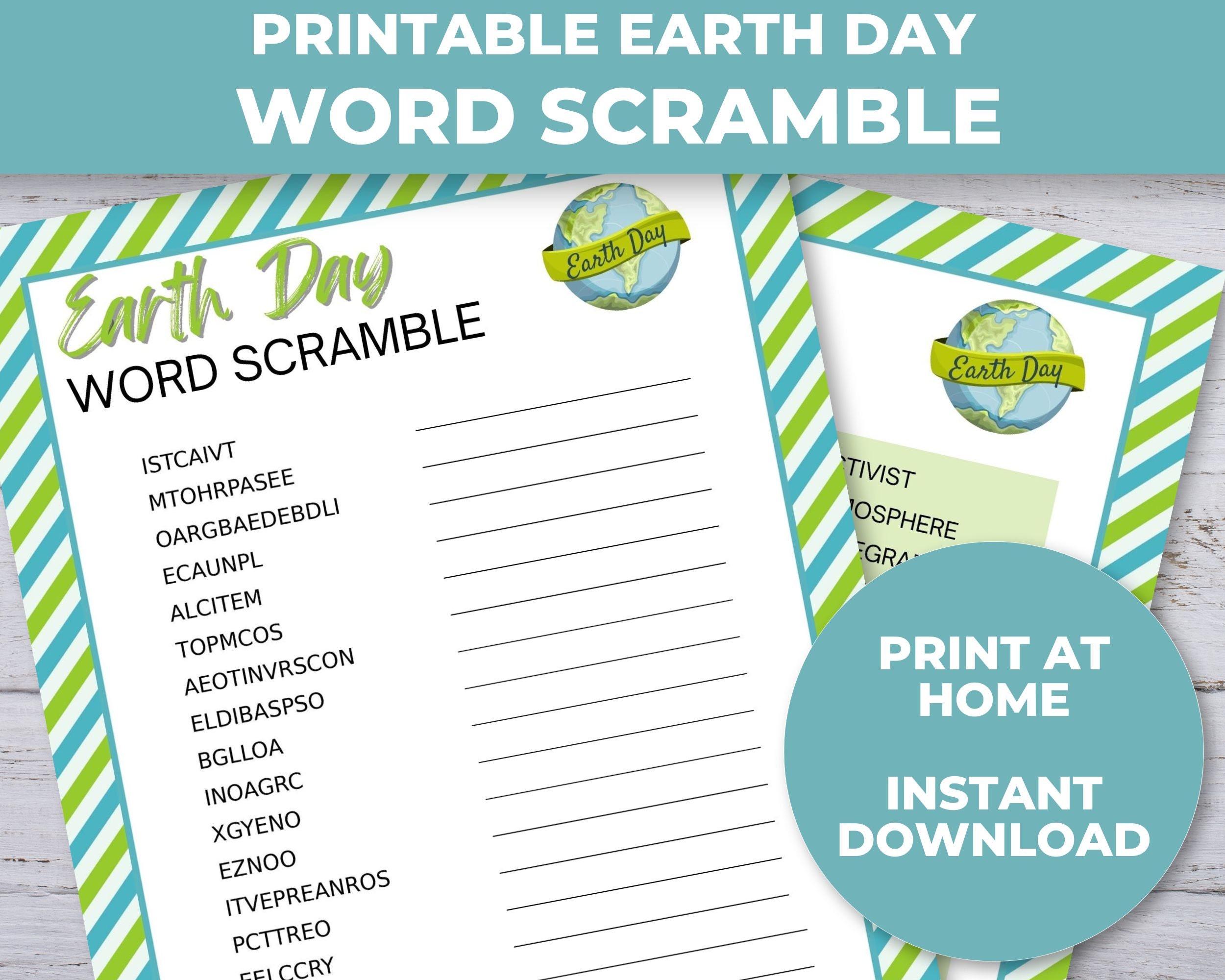 Earth Day Word Scramble, Printable Earth Day Game for Kids, Sunday ...
