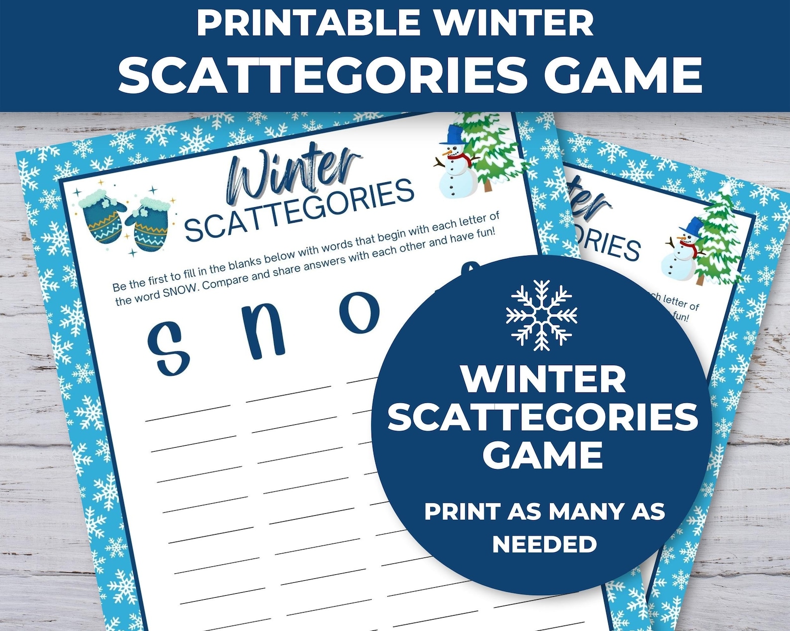 Printable Winter Scattegories Game, Winter Activities for Kids and ...