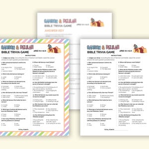 Samson and Delilah Bible Trivia Game for Kids, Bible Story Activities ...