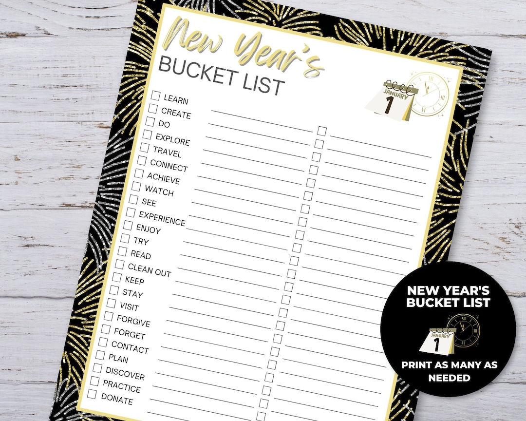 New Years Bucket List, New Year Printable, New Year's Activity, New ...