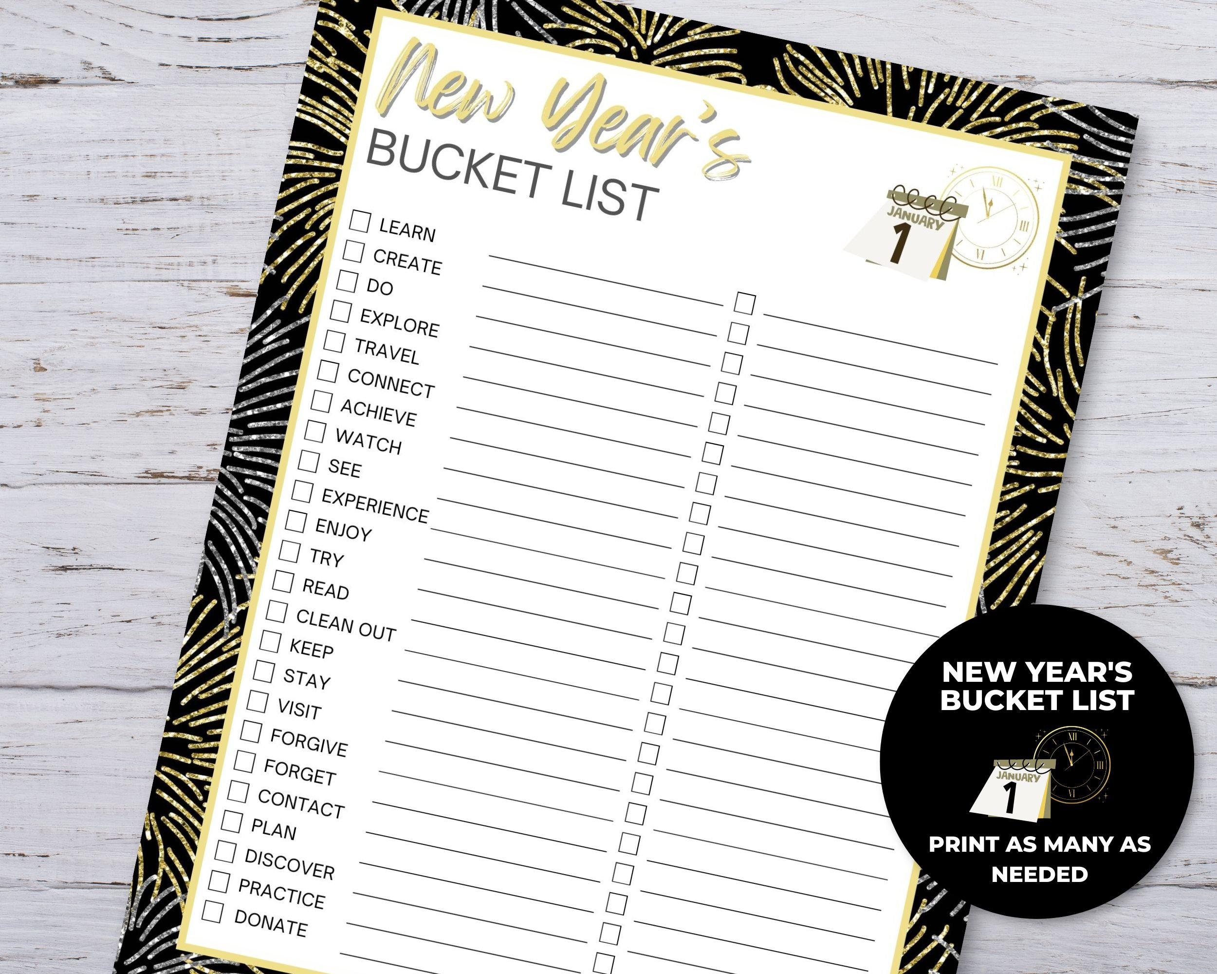 New Years Bucket List, New Year Printable, New Year's Activity, New ...