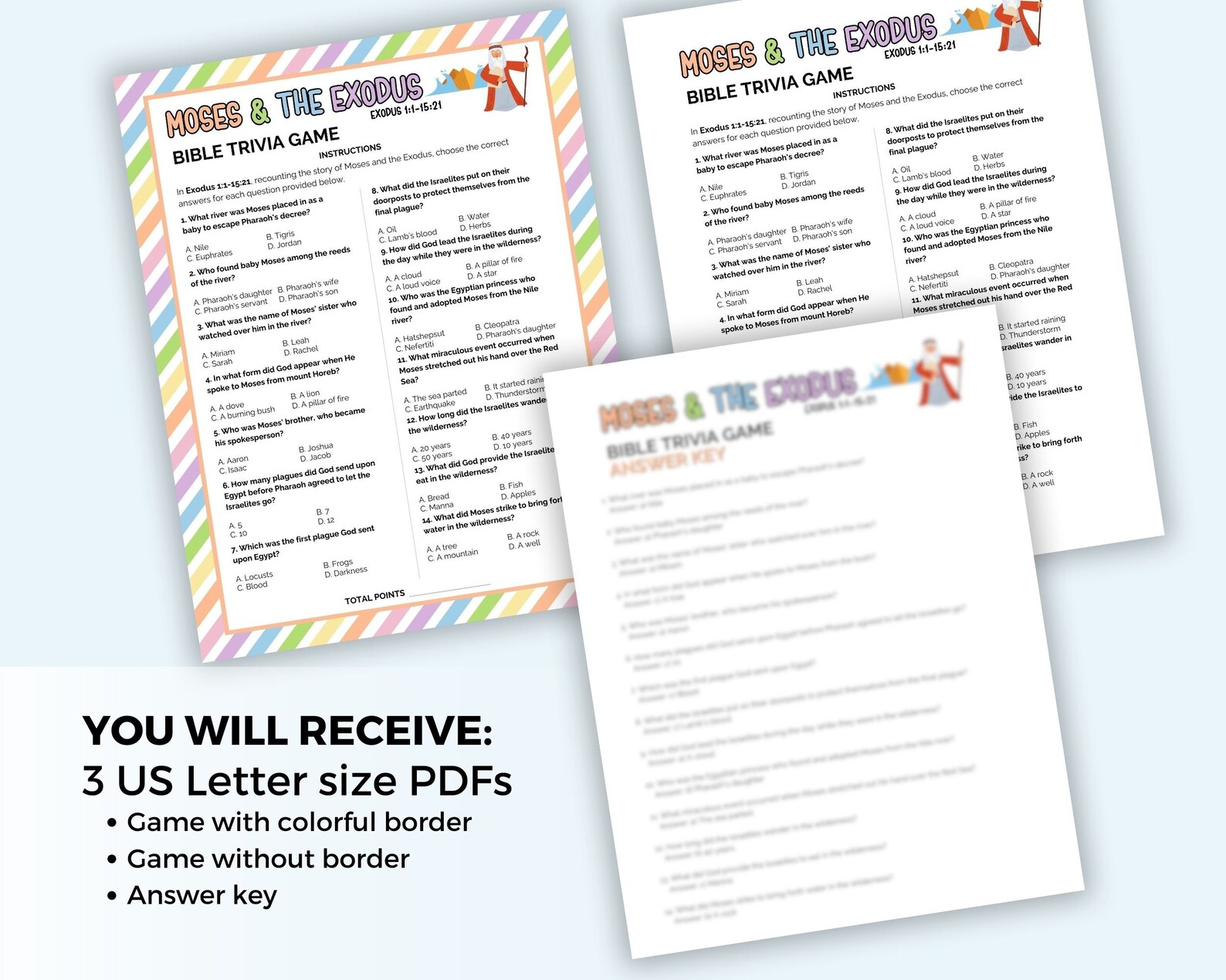 Bible Trivia for Kids, Printable Trivia Game, Moses & the Exodus Bible ...