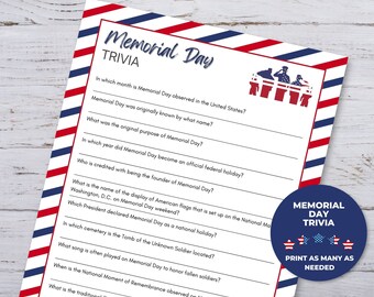 Memorial Day Trivia Game Printable - Etsy