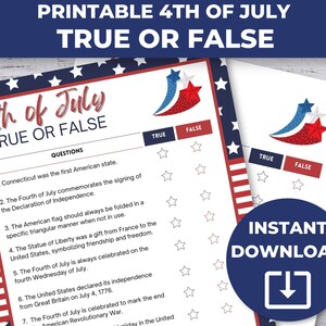 True or False Trivia, Printable 4th of July Party Games, 4th of July ...