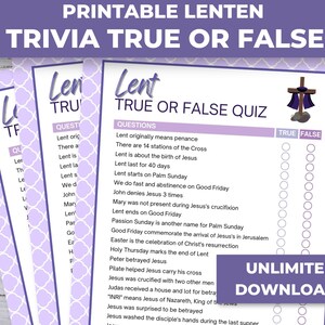 Lent Trivia Printable, Lenten True or False Trivia Game, Lent Printable ...
