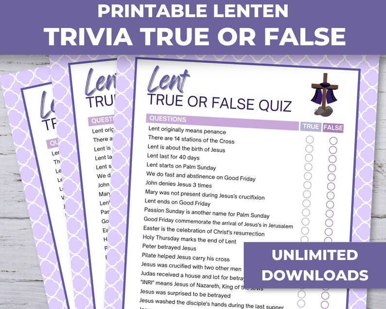 Lent Trivia Printable, Lenten True or False Trivia Game, Lent Printable ...