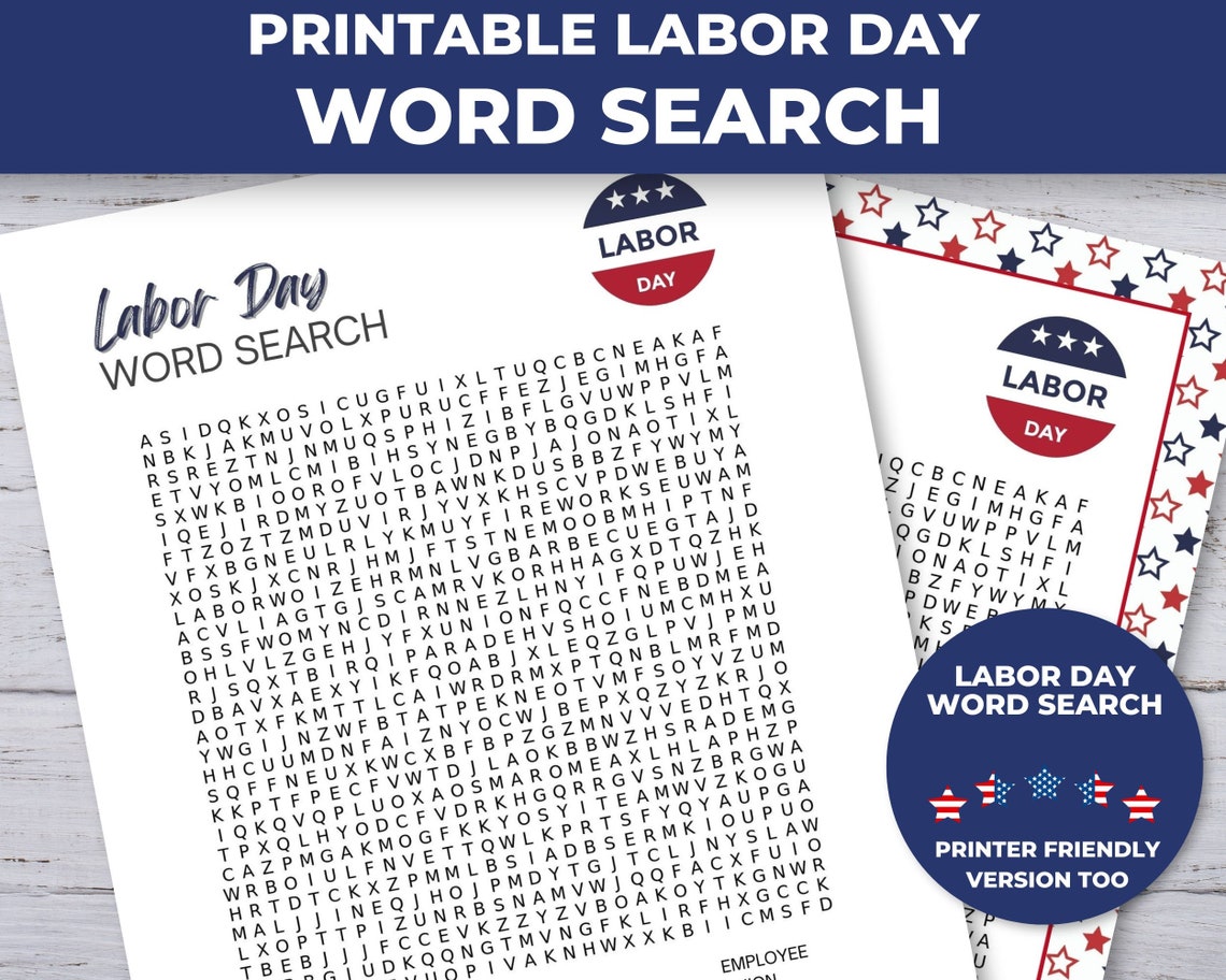 Labor Day Word Search Puzzle Printable Labor Day Party Games - Etsy