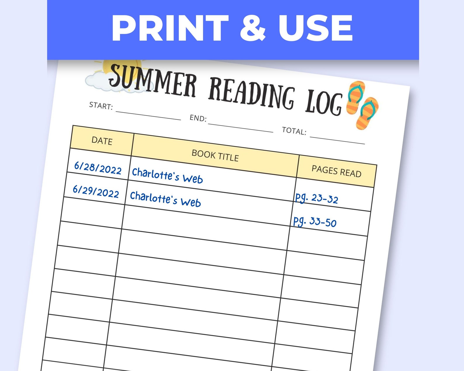 Summer Reading Challenge Printable, Summer Reading Log for Kids ...