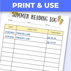 Summer Reading Challenge Printable, Summer Reading Log for Kids ...