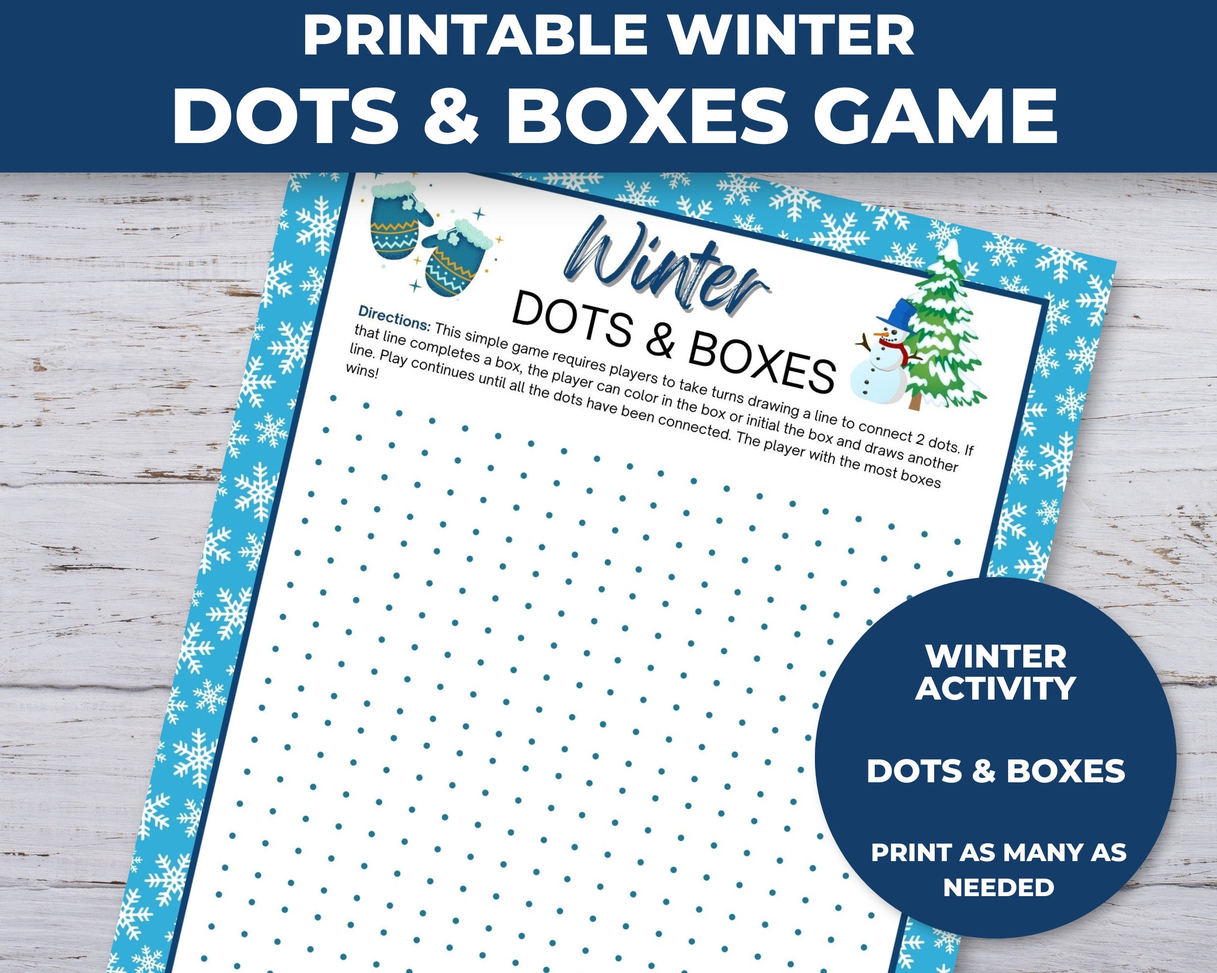 Winter Dots and Boxes, Printable Winter Game for Kids, Classroom ...
