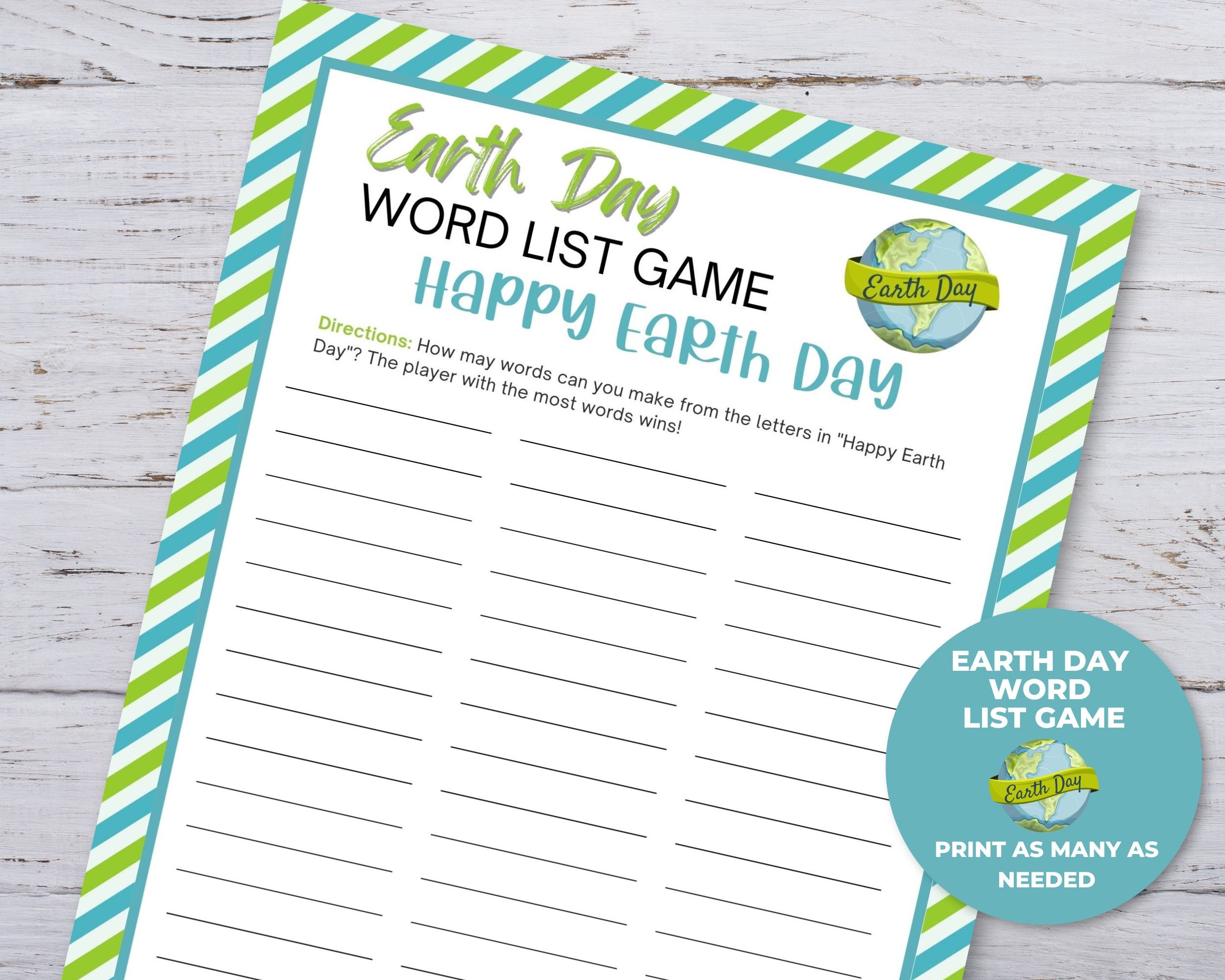 Earth Day Word List Game, Printable Earth Day Game for Kids, Classroom ...