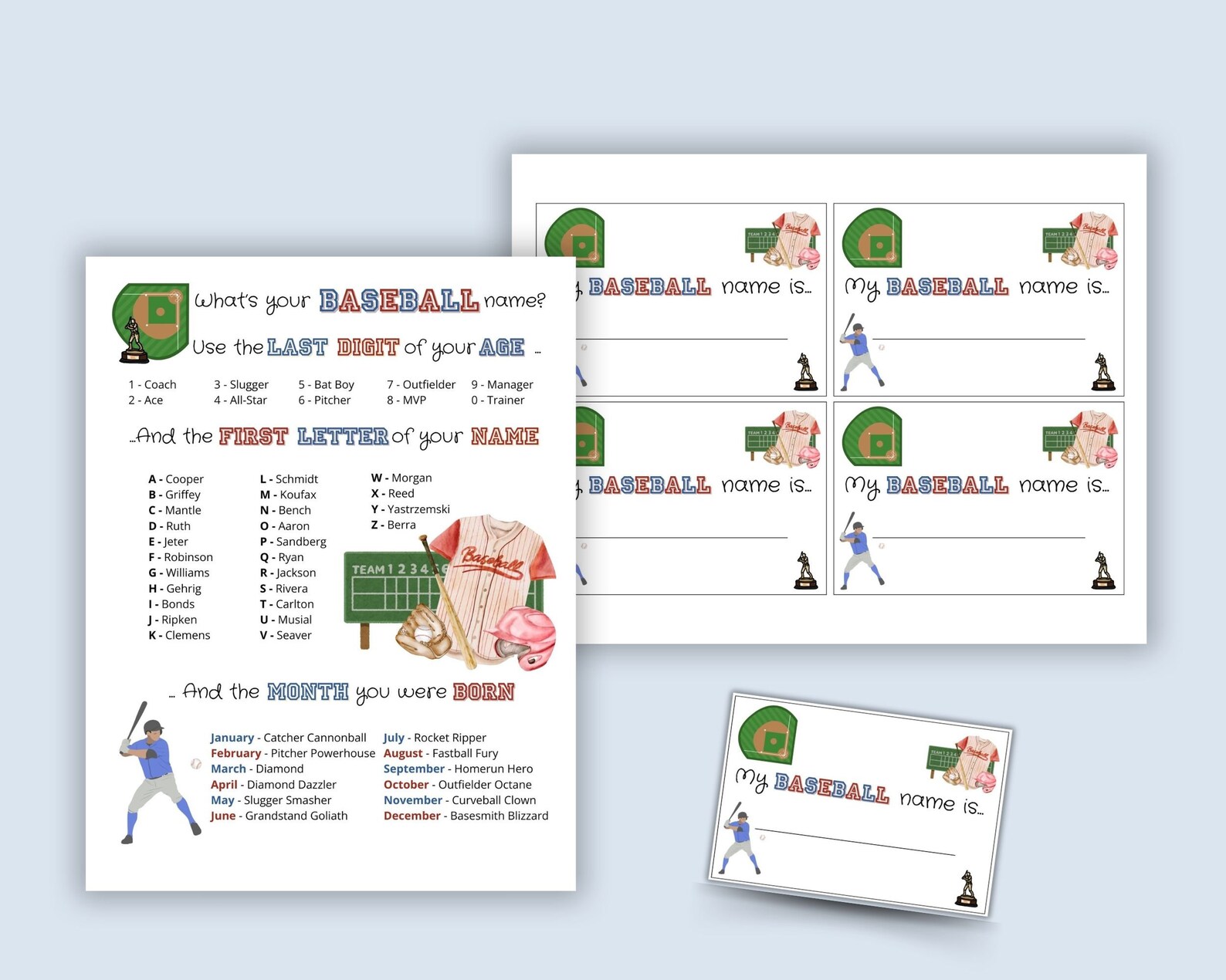 Whats Your Baseball Name With Name Tags, Baseball Team Party Games ...