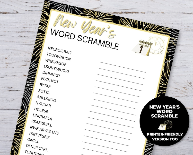 New Year's Word Scramble, Printable New Year's Eve Party Game for Kids ...