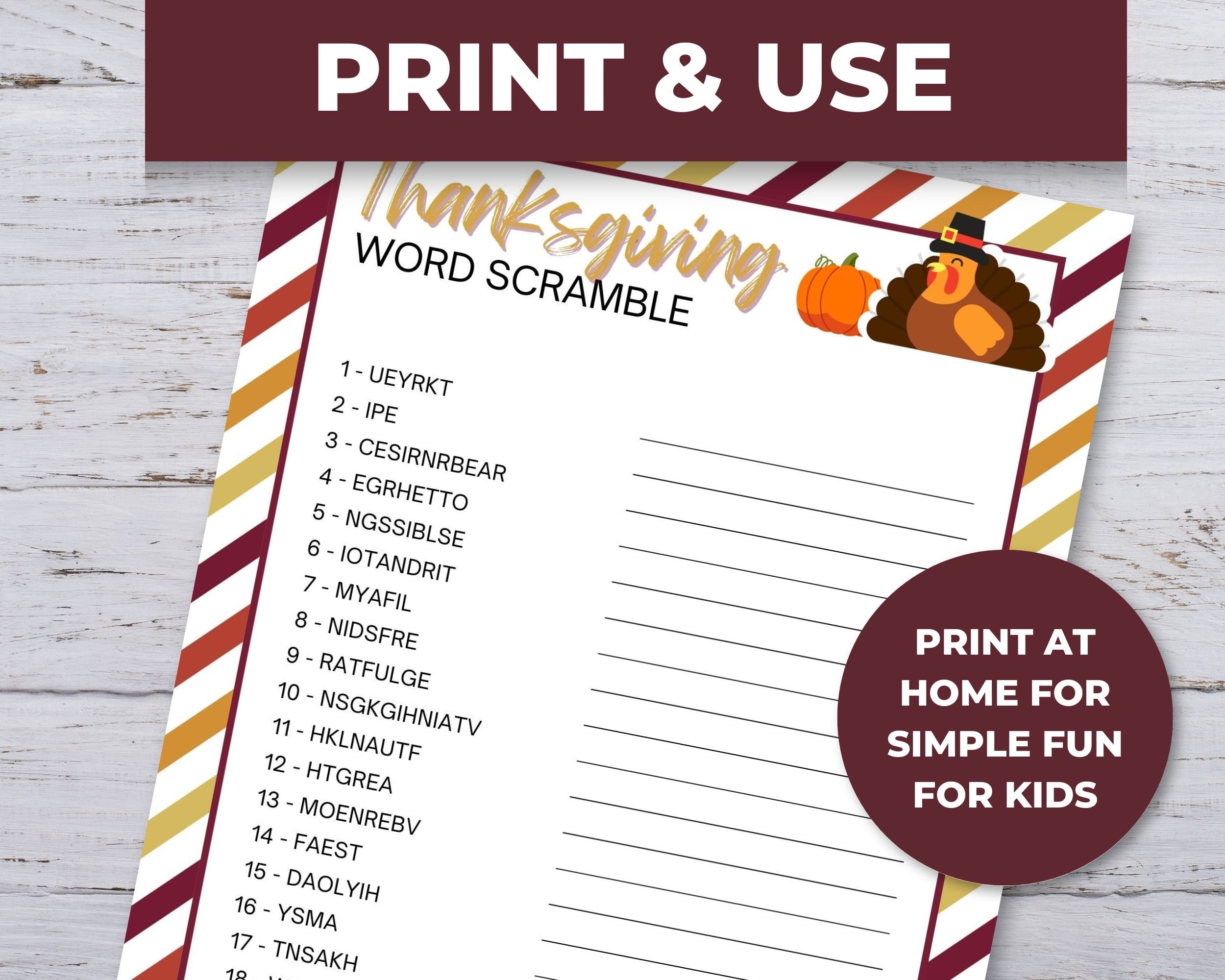 Thanksgiving Word Scramble Game for Kids, Printable Thanksgiving Games ...