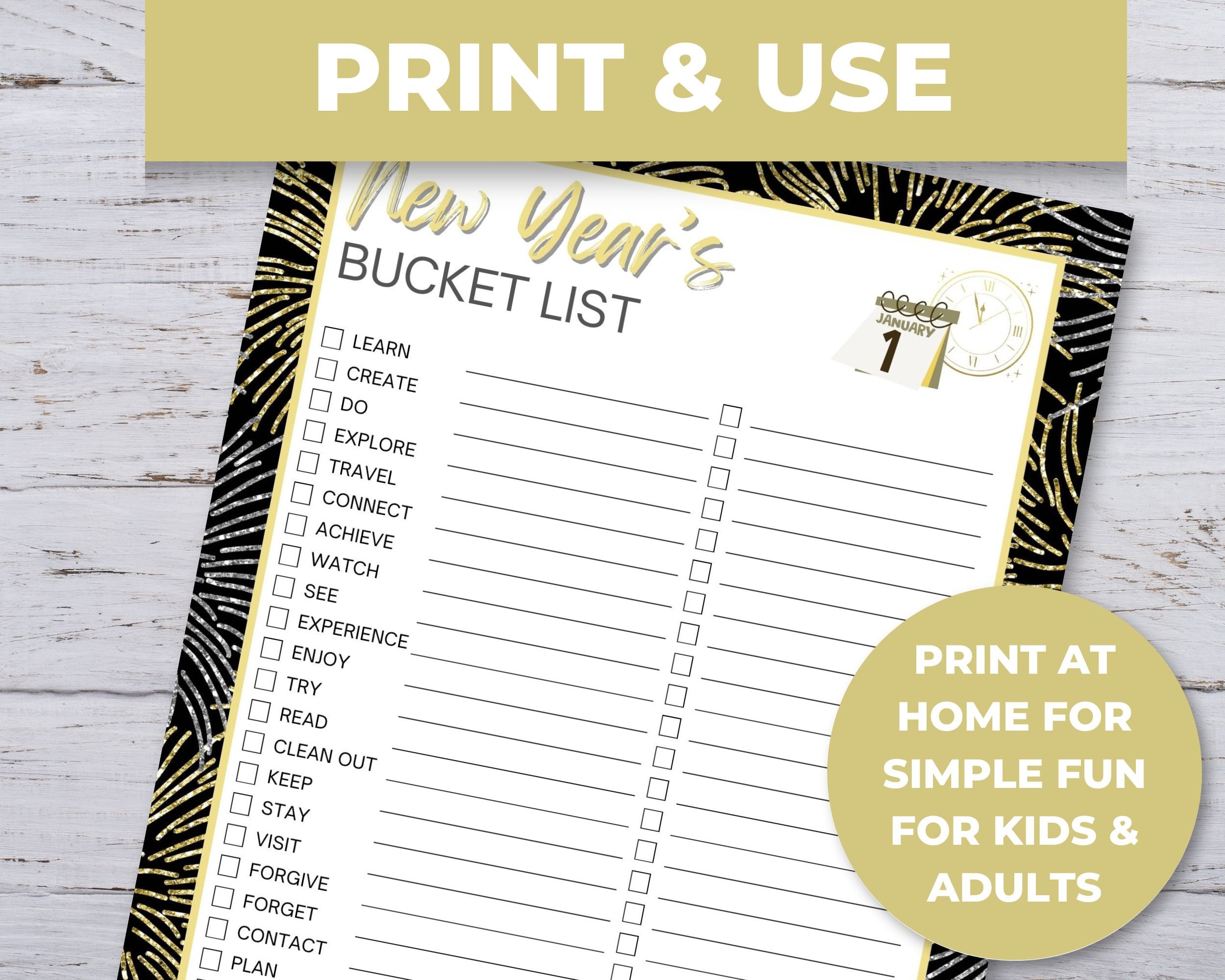 New Years Bucket List, New Year Printable, New Year's Activity, New ...