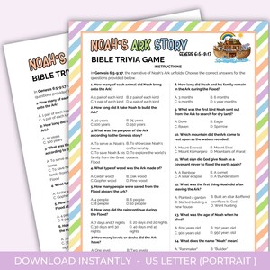 Noah's Ark Bible Trivia for Kids, Printable Trivia Game, Bible Story ...