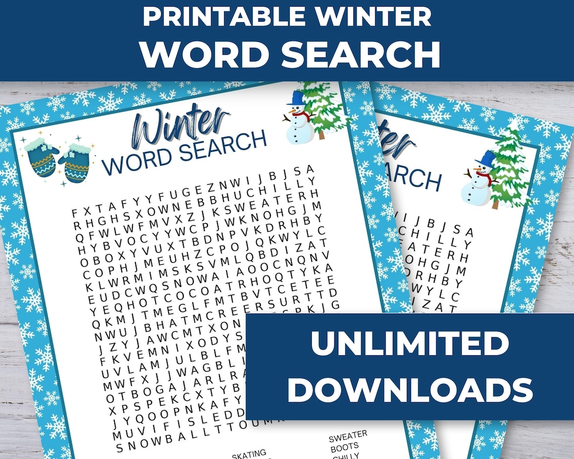 Winter Word Search Printable Winter Printable Games for Kids - Etsy