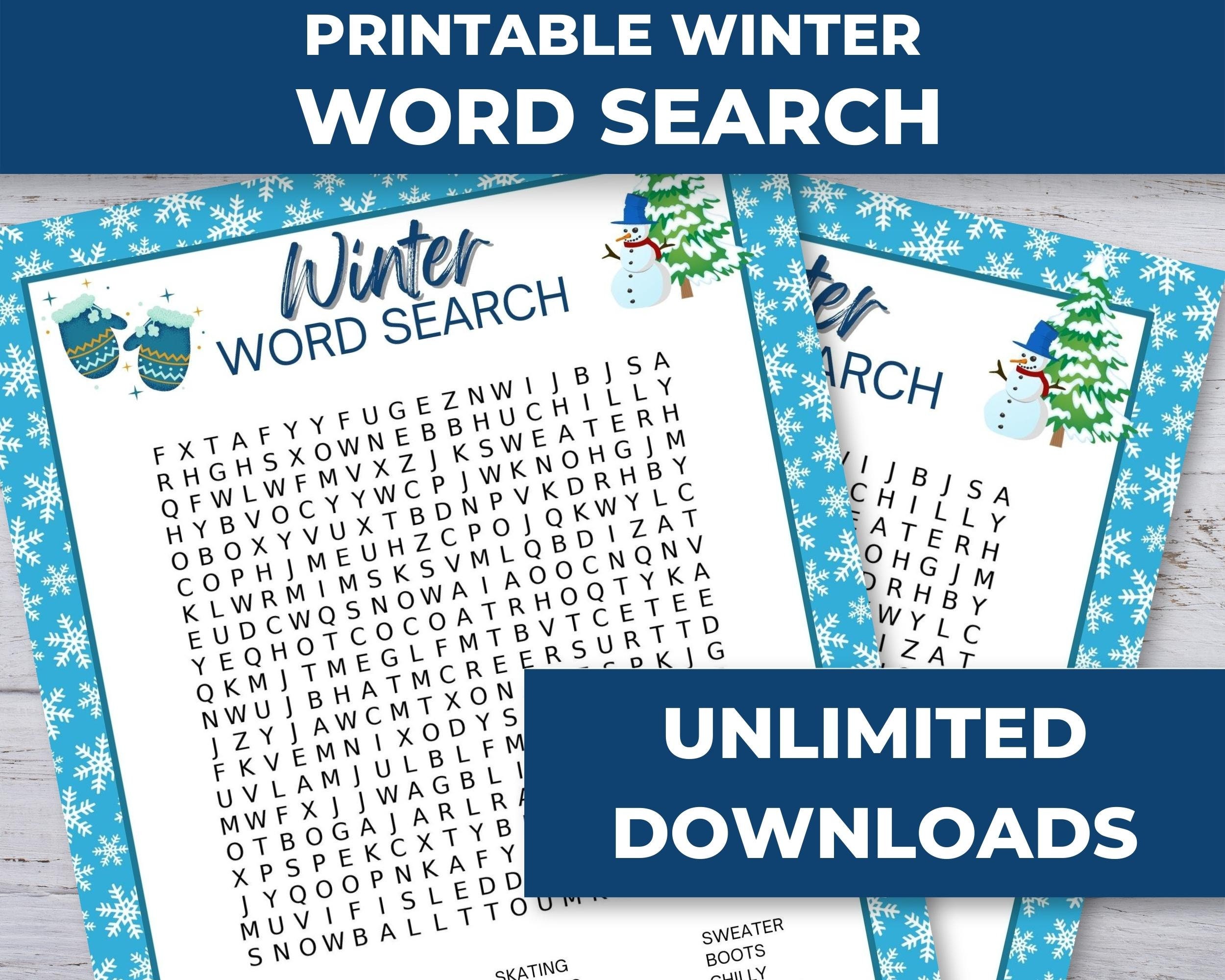 Winter Word Search Printable, Winter Printable Games for Kids, Winter ...