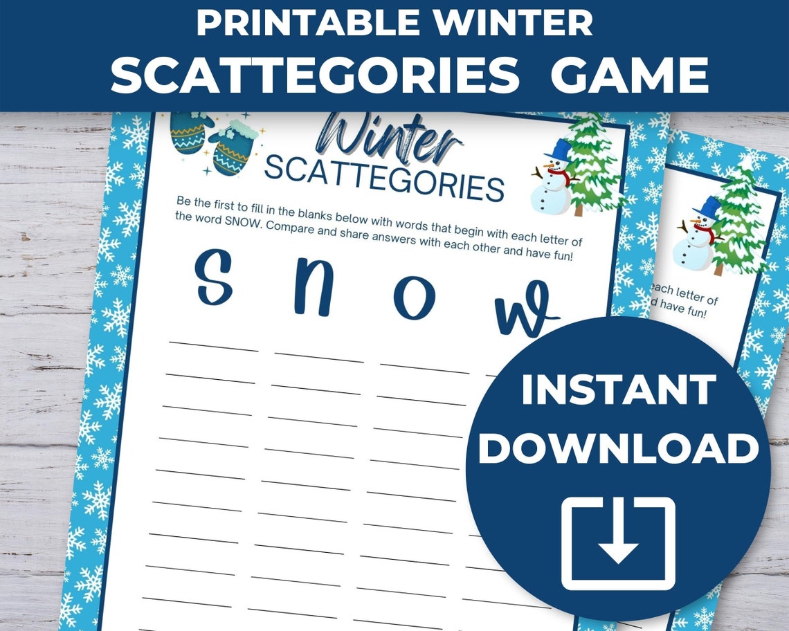 Printable Winter Scattegories Game, Winter Activities for Kids and ...