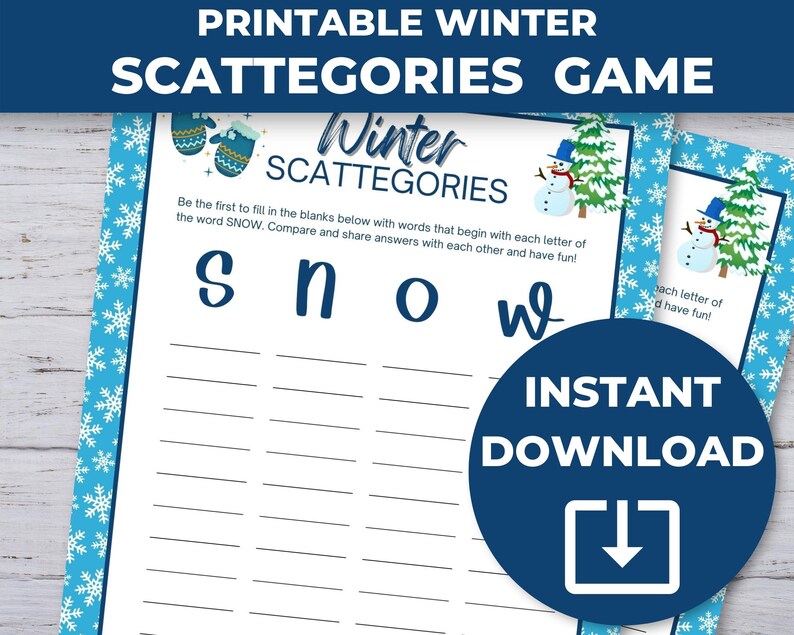 Printable Winter Scattegories Game, Winter Activities for Kids and ...