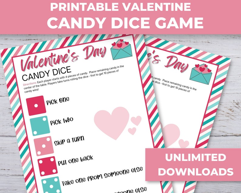 Printable Valentine Candy Dice Game, Valentine Activities for Kids and ...