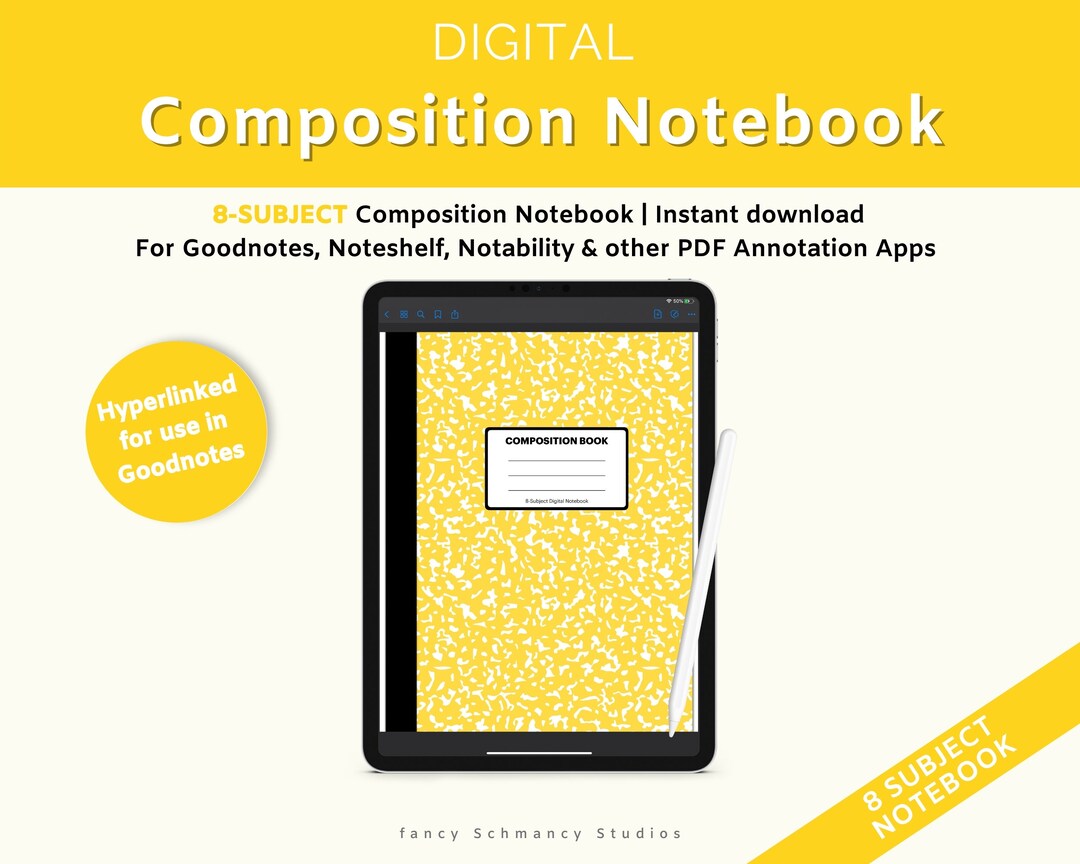 Yellow Notebook, Digital Composition Notebook, Notebook With Tabs ...