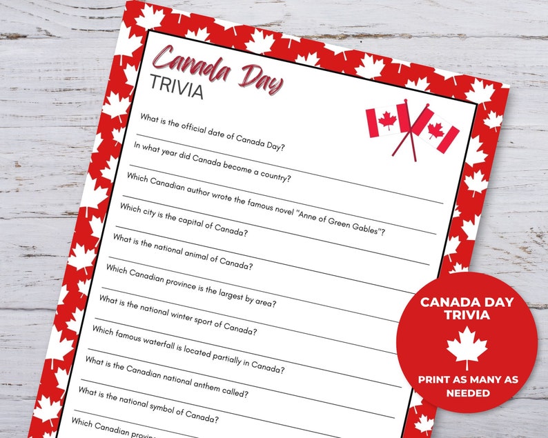 Canada Day Trivia, Printable Canada Day Games, July 1st Games, Kids ...
